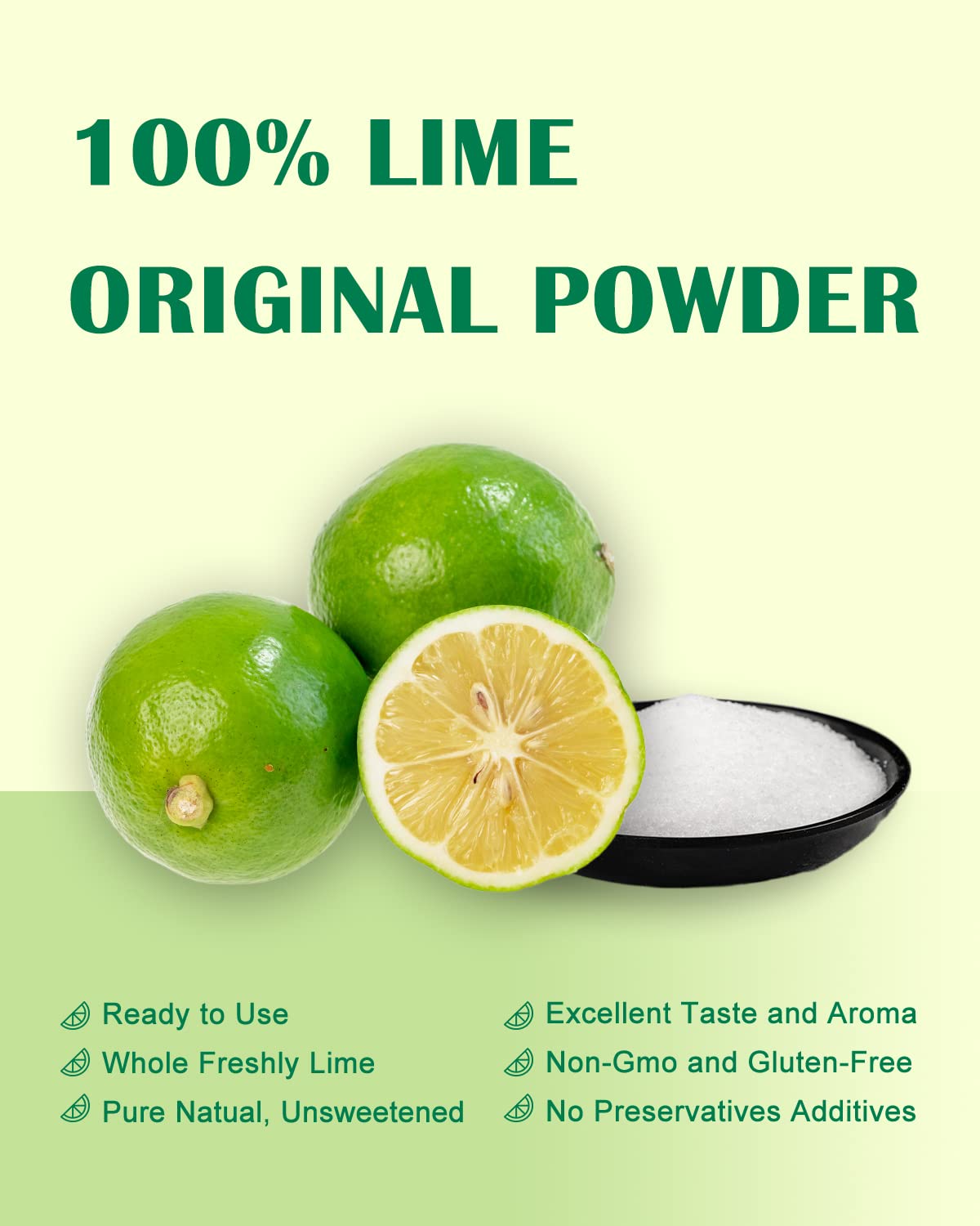 ORGFUN Original Lime Powder, Whole Lime Juice Freeze Dried Powder, Fresh Squeezed Lime Juice Prefer for Cocktails, Drinks, Smoothies, and Cooking 7.06 Oz