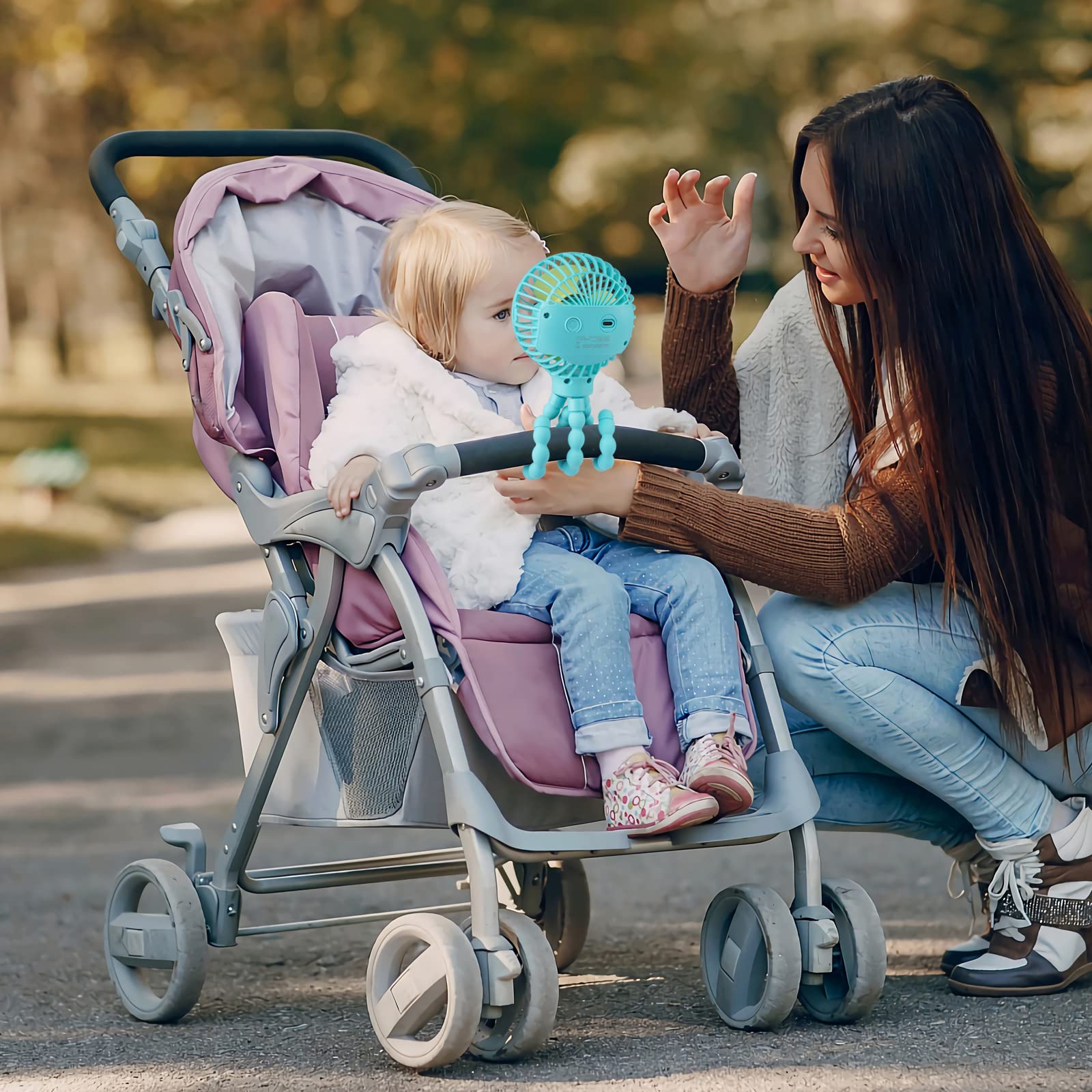 Portable Stroller Fan, With Flexible Tripod and 3 Speeds Clip On Car Seat Fan Mini Small Personal Handheld Battery Powered USB Fan, for Pram Crib Bike Treadmill Camping and Student Bed Desk