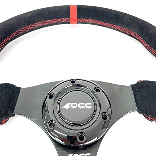 OCC MOTORSPORT FLAT BOTTOM STEERING WHEEL REVENGE MODEL ALCANTARA BLACK ARMS - CAR FLAT DISH STEERING WHEEL - 350MM (14 INCH)