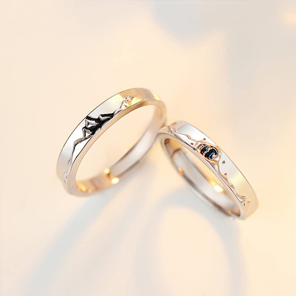 ROMANTIC WORK Our Mountain Matching Couple Ring Set 925 Sterling Silver Promise Ring Set His and Hers Matching Ring Couple Ring Promise Rings for Couples Girlfriend Boyfriend