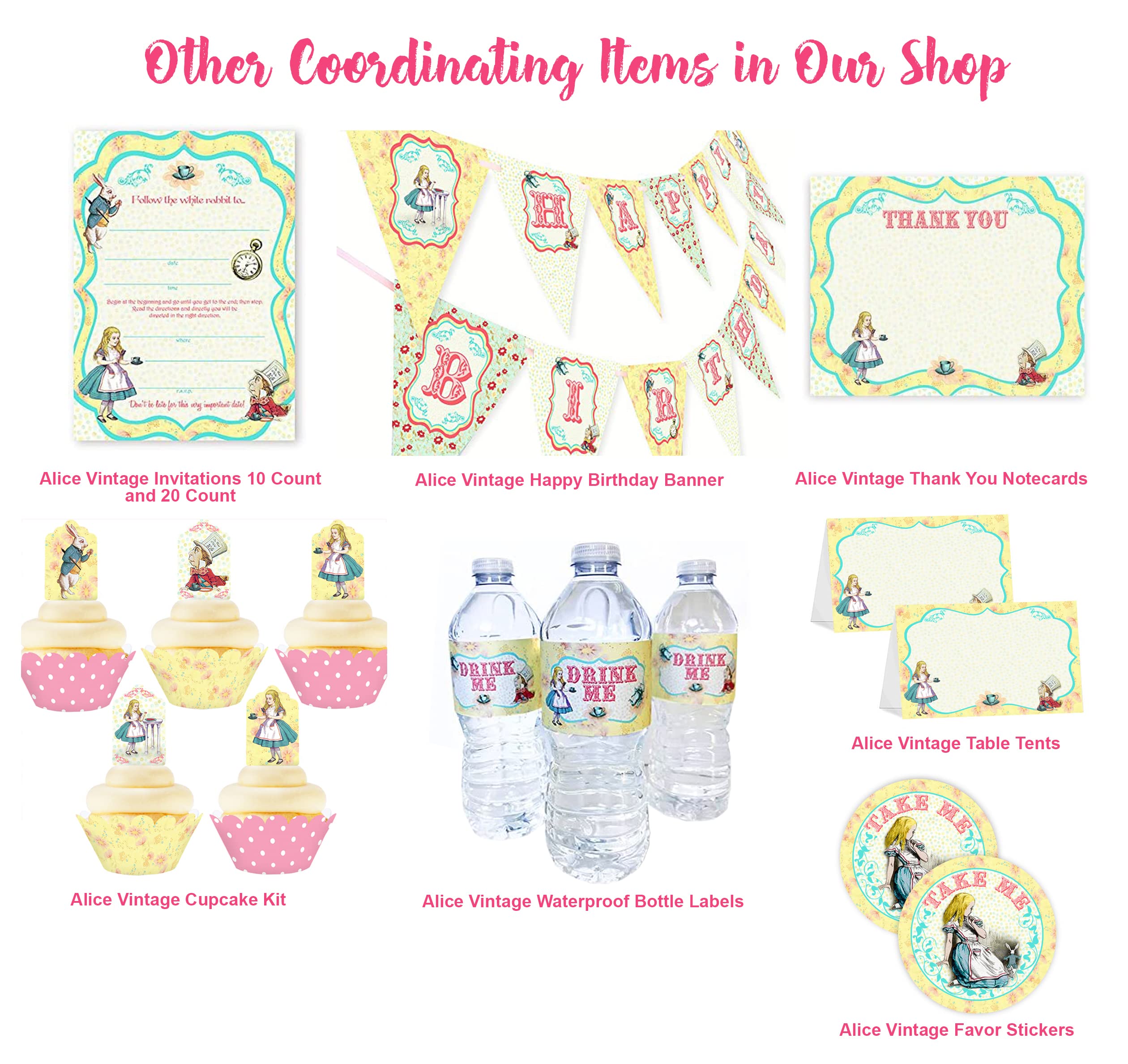 POP parties Alice in Wonderland Bottle Wraps - 20 Alice Water Bottle Labels - Made in The USA