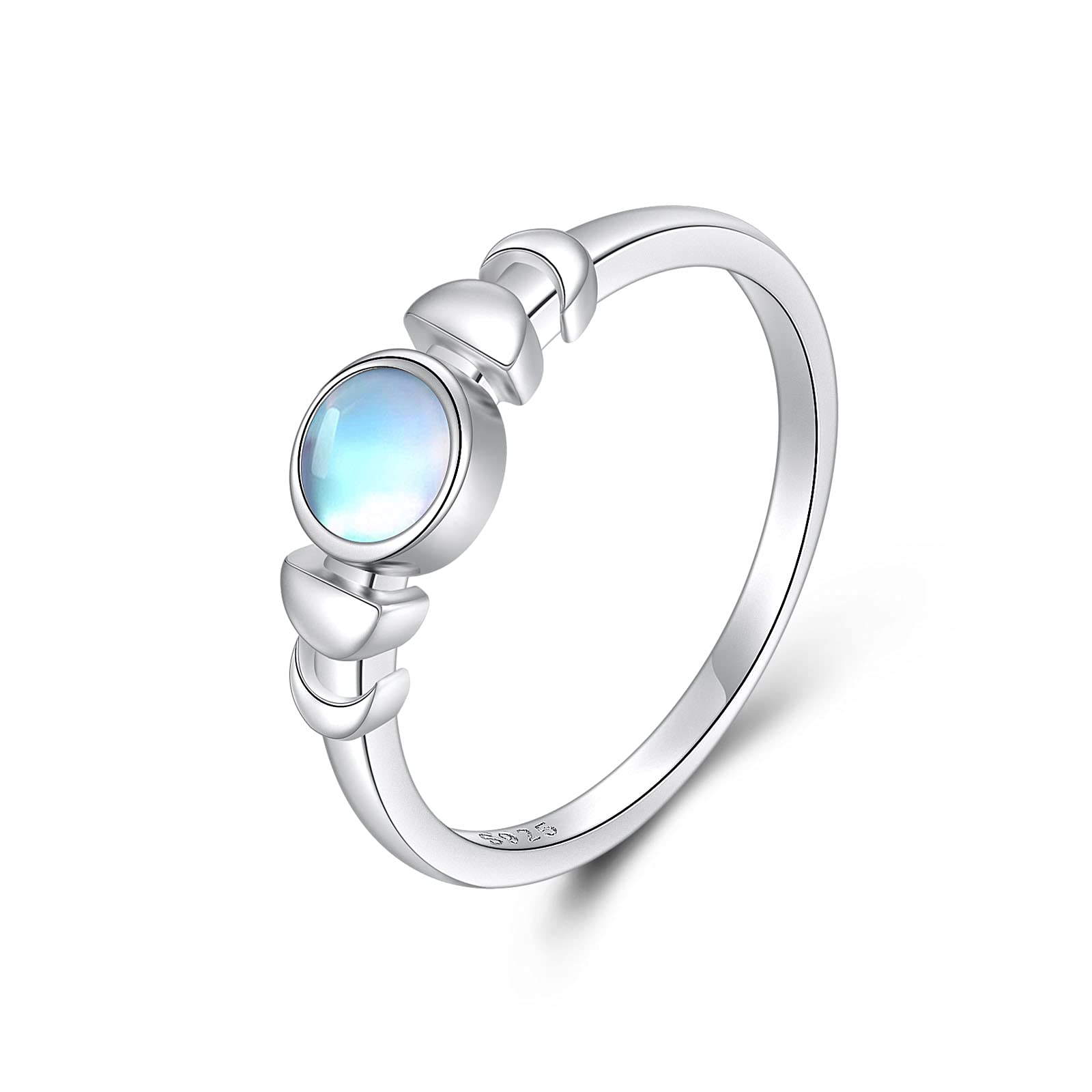 TIGER RIDER 925 Sterling Silver Moon Ring Moonstone Ring (US 8)