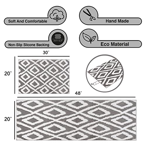 The Sofia Rugs Kitchen Rug Set 2 Piece Absorbent, Non-Slip Kitchen Mats for Floor - Washable Kitchen Runner Rugs and Mats for Bathroom, Laundry Room, Farmhouse Style Gray, 48x20in/30x20in