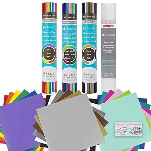Silhouette Vinyl Variety Sampler Bundle Includes 18 Sampler Sheets of Silhouette Vinyl 12 x 12 Sheets, 1 Roll of ORATAPE and a 30 Day Trial to Smart-Silhouette
