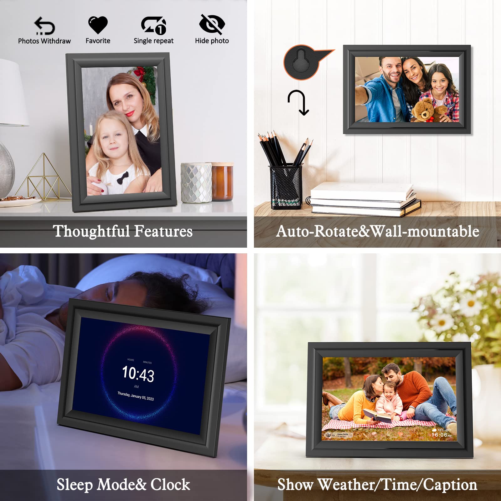 SAMMIX Digital Picture Frame, 10.1 Inch WiFi Digital Photo Frame, IPS HD Touch Screen Electronic Picture Frame, 16GB Storage, Slideshow, Auto-Rotate, Easy Setup to Share Photos and Video with APP