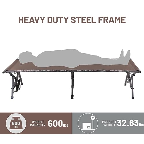 TIMBER RIDGE Outdoor Bed Cots for Sleeping with Carry Bag Foldable XL Hunting for Camping, Hiking, Camouflage,Home, Travel, Support up to 600lbs, Tan