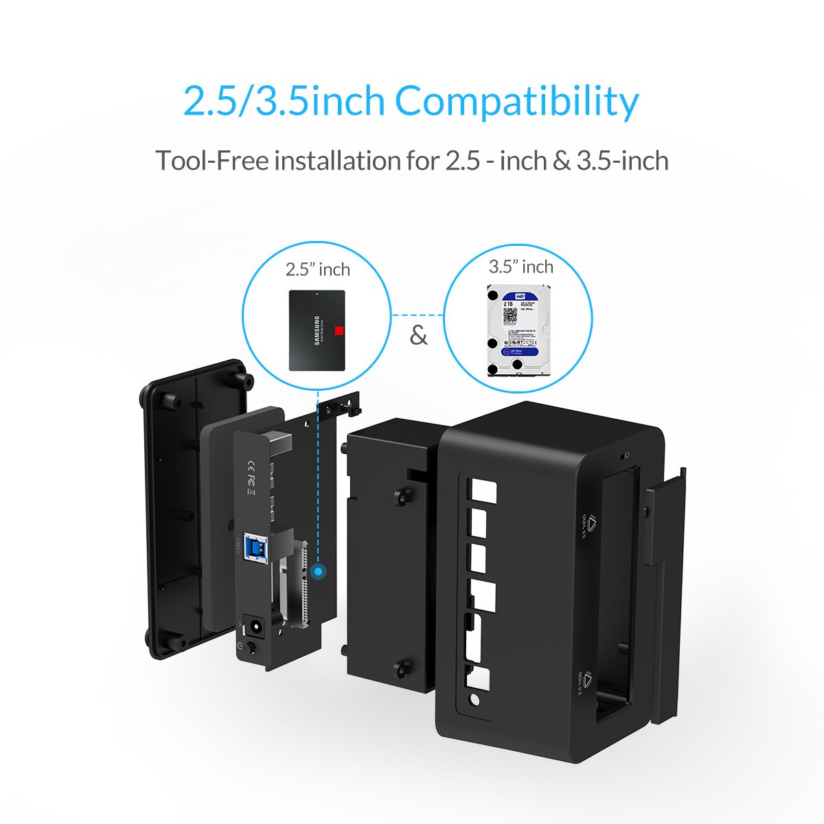 ORICO External Hard Drive Docking Station 3.5 USB 3.0 to SATA Dock Plug and Play Up to 12TB for 3.5''/2.5'' HDD SSD Support UASP with 3.3Ft USB Cable -6619US3
