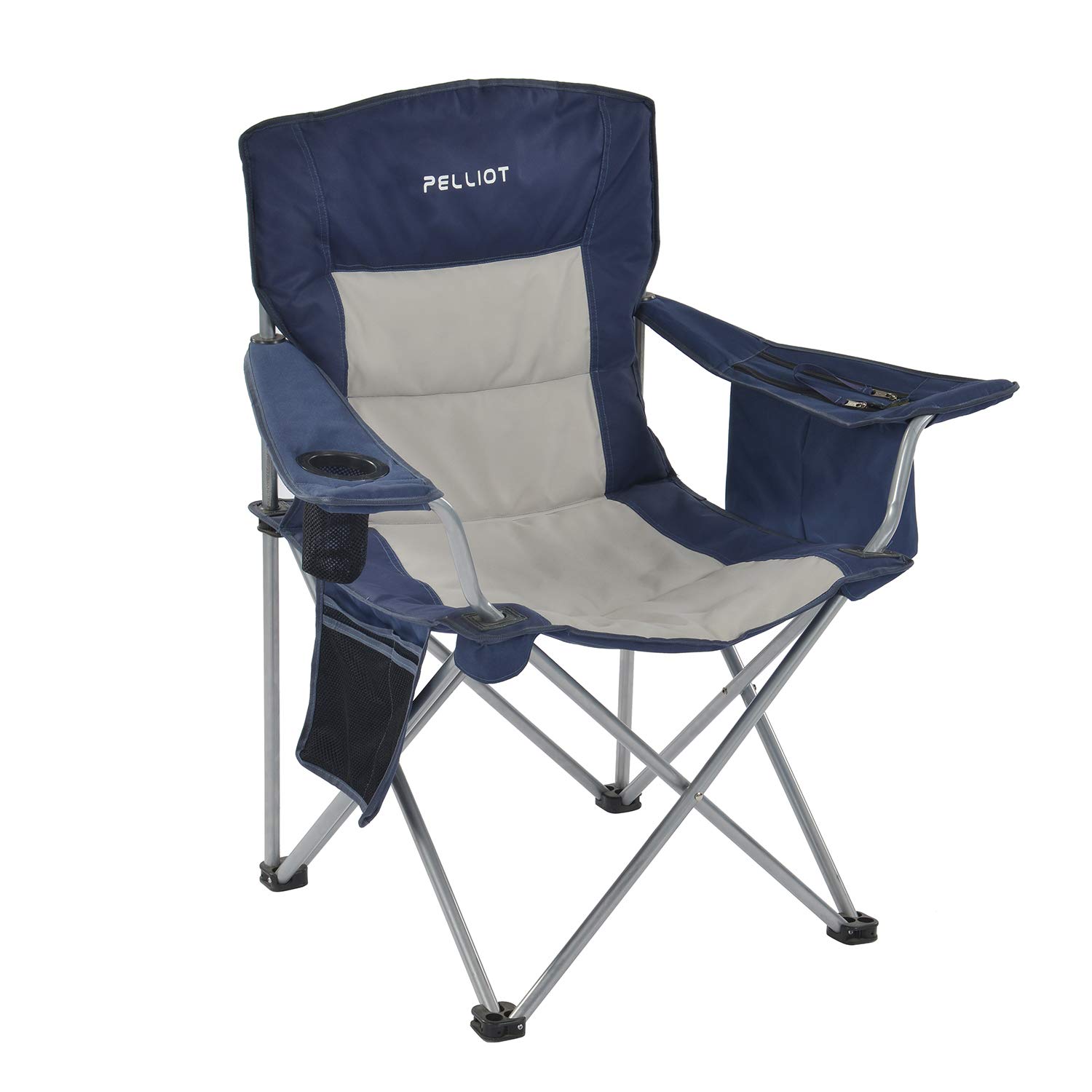 PELLIOT Portable Camping Chair Heavy Duty Lumbar Back Supports 300 lbs, Padded Hard Arm Folding Camp Beach Chair with Cup Holder