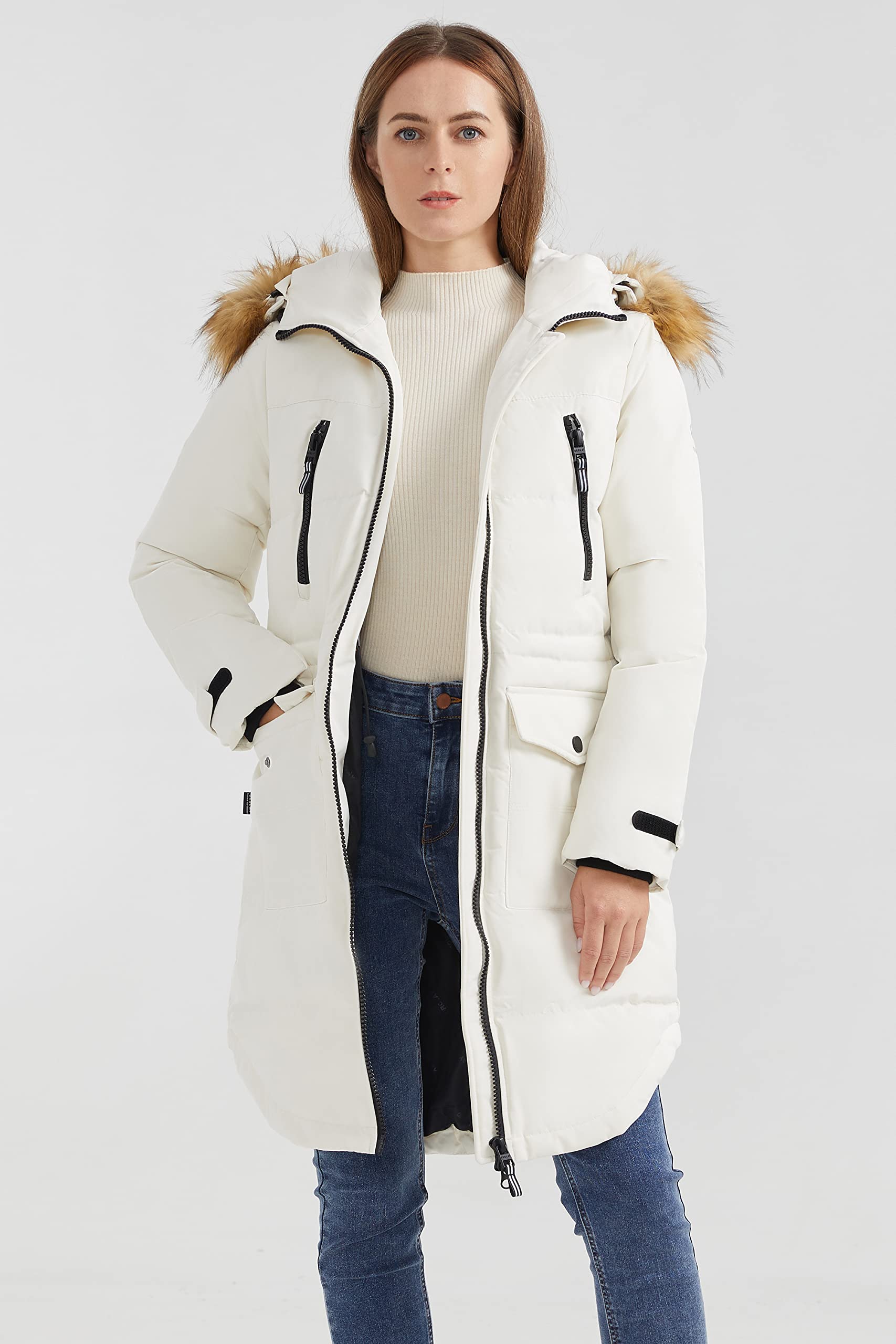 Orolay Women's Thickened Down Jacket Winter Warm Down Coat Beige