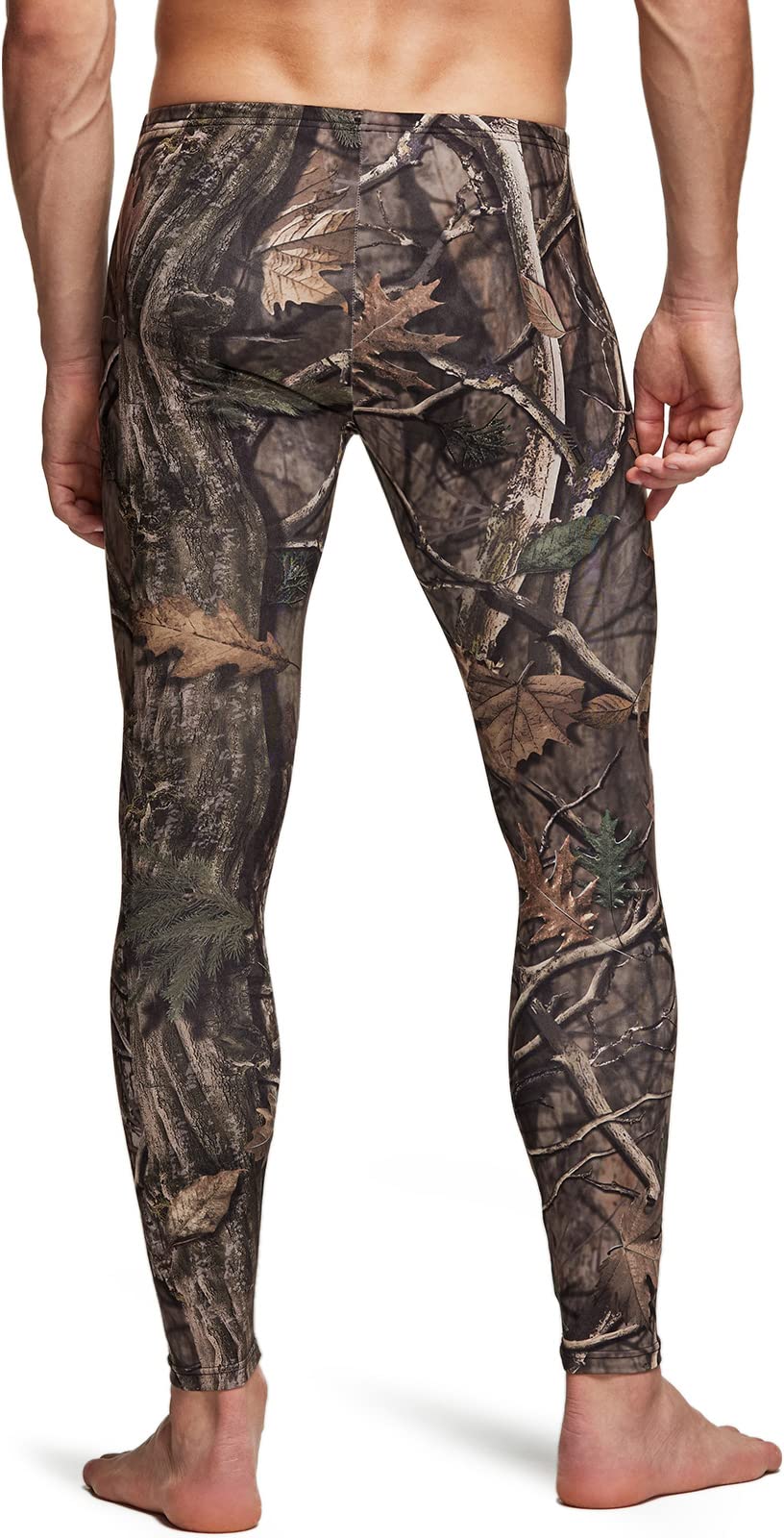TSLA Men's Thermal Underwear Pants, Heated Warm Fleece Lined Long Johns Leggings, Winter Base Layer Bottoms, Thermal Fly-Front 2p Black/Hunting Camo, Medium