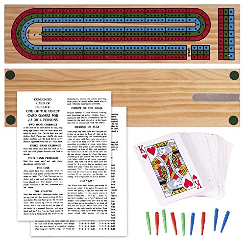 Silly Goose Games Cribbage Board Game; Wooden Travel Game with Cribbage Pegs with Free Deck of Cards