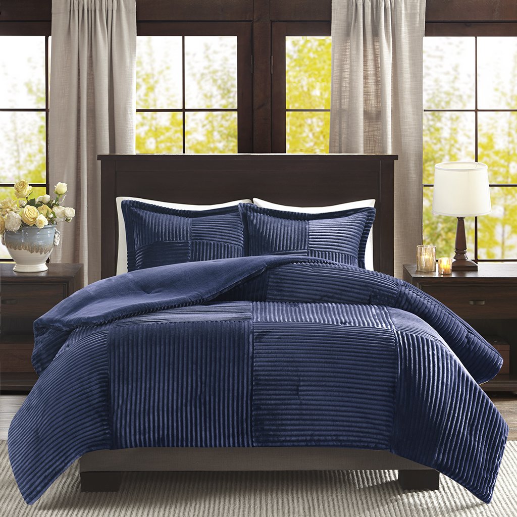 Premier Comfort Parker Corduroy Ultra Soft Luxury Premium Plush Comforter Mini Bedding Set, Twin, Navy