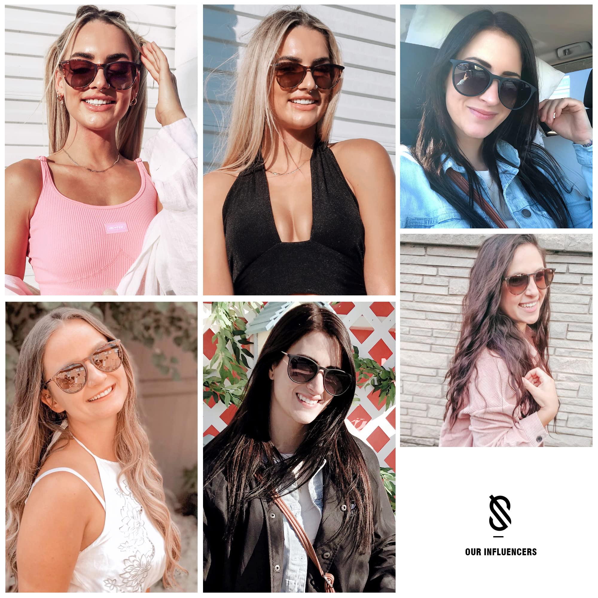 SOJOS Polarized Sunglasses for Women Men Round Classic Vintage Style TR90 SJ2091 (Brown+Black, 63)