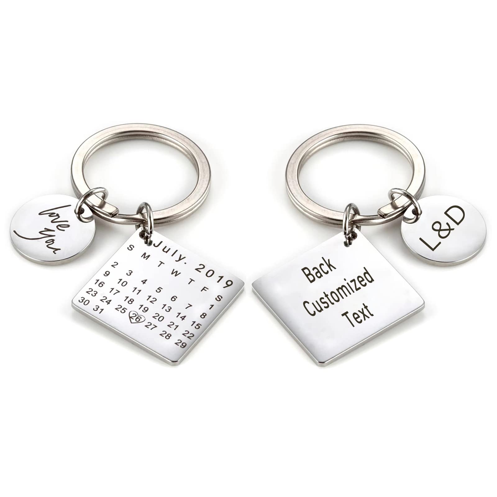 Personalized Engraved Calendar Keychain,Stainless Steel Keyring, Dog Cat Label,Customized with a Special Date & Text,Ideal Gift for Friends, Weddings, and Memorials