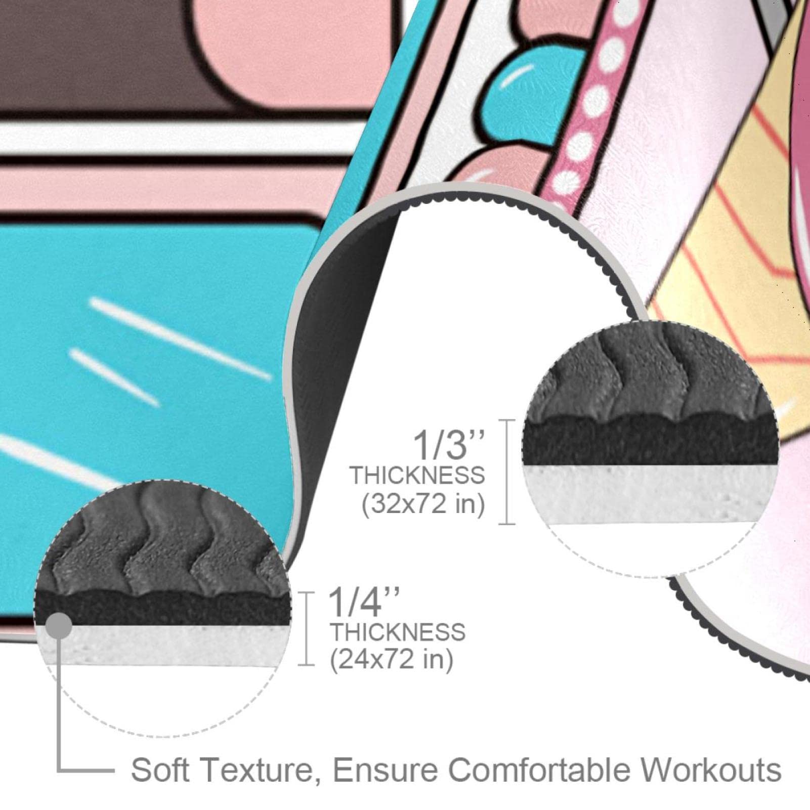 Yoga Mat, Yoga Mats for Home Workout, Workout Mat, Exercise Mats, Pilates Mat, Pink Ice Cream Cart