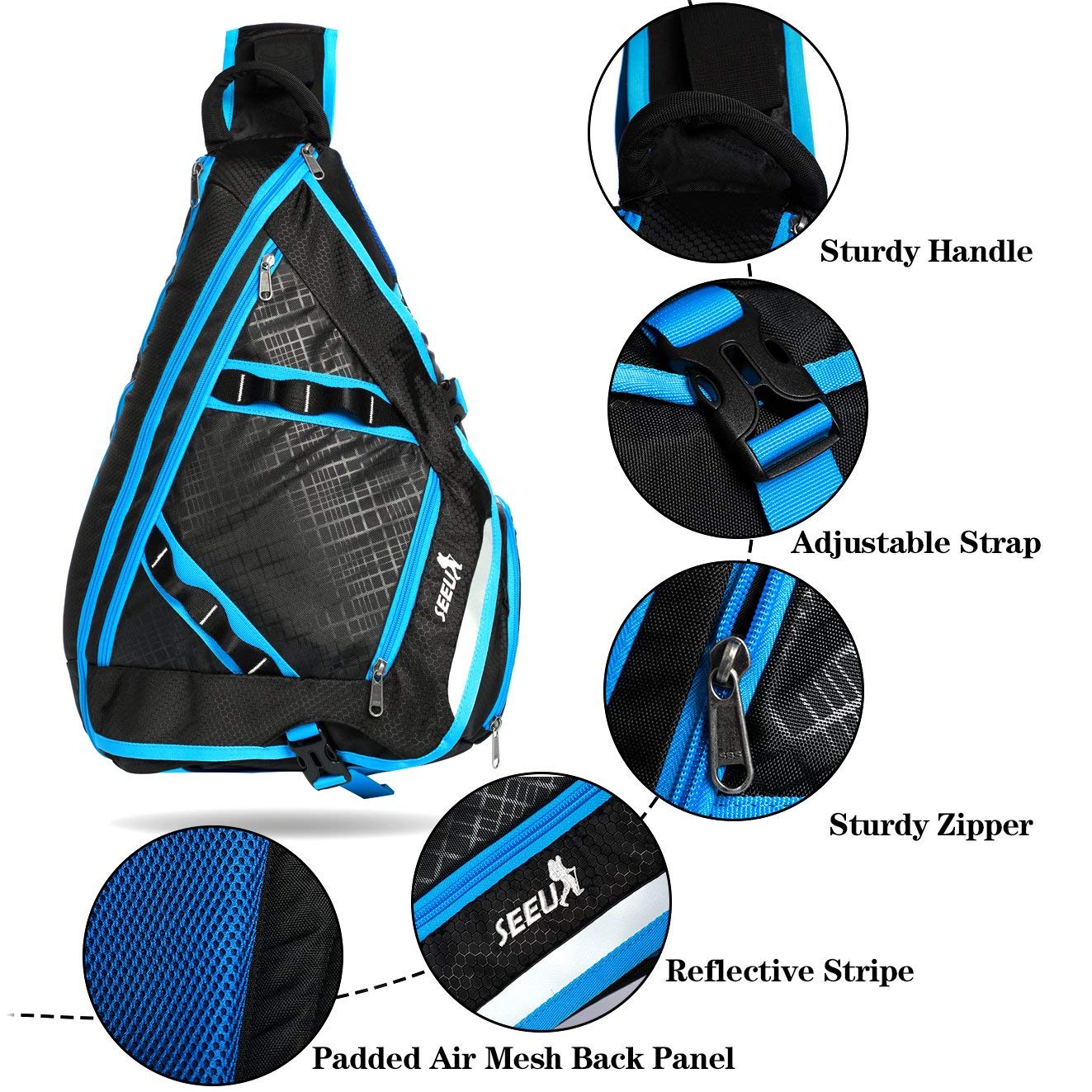 SEEU Large Sling Bag Backpack with Shoe Pocket, 32L Multi-Pocket Gym Bag