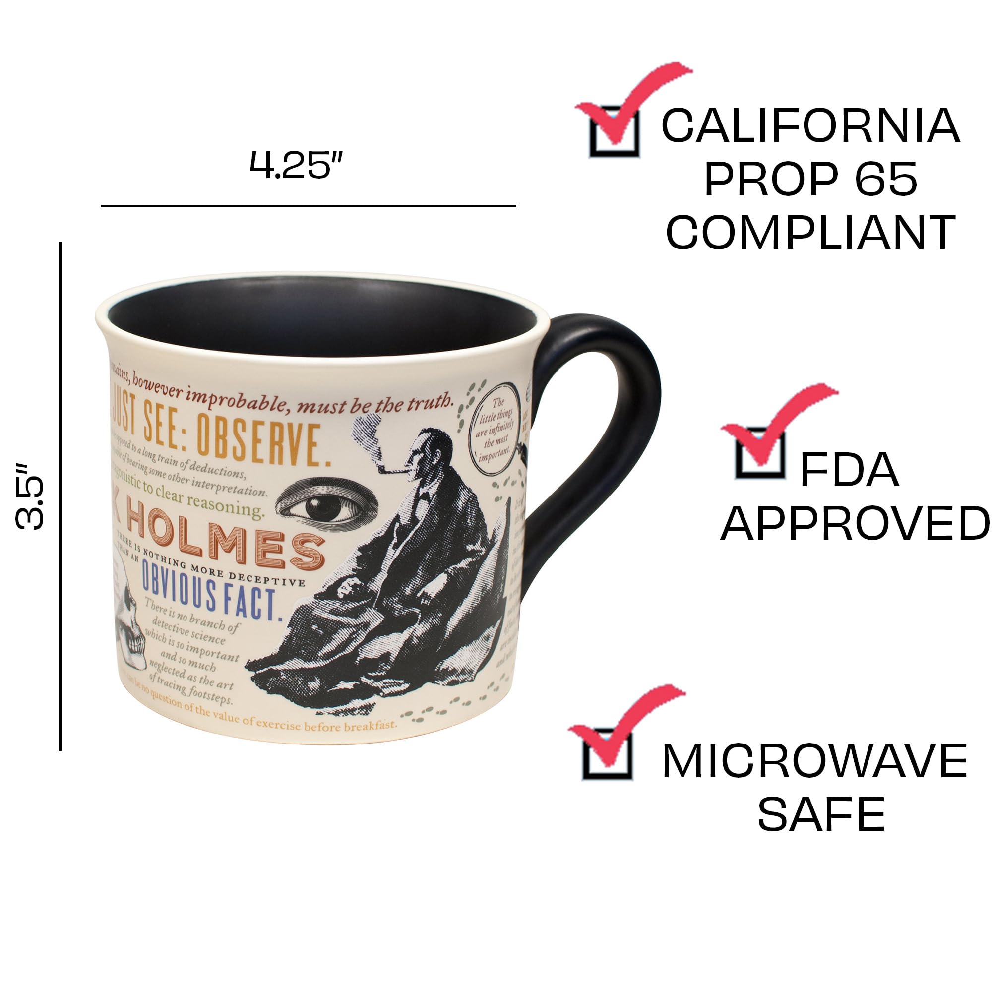 The Unemployed Philosophers Guild Sherlock Holmes Coffee Mug - Featuring Quotes from the Famous Detective, Rules of Deduction, Intriguing Images, and More, Comes in a Fun Box, 14 oz.