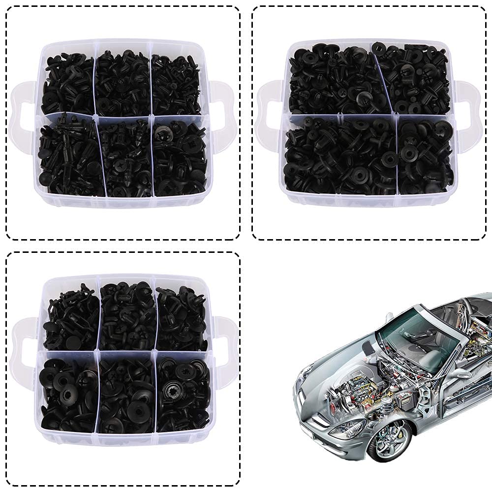 Plastic Retainer Clips Car Fasteners Clip Auto Accessories, 723PCS Bumper Clips Kit Auto Rivets Fasteners Kit with 10 Cable Ties for Honda Toyota GM Ford Chevy