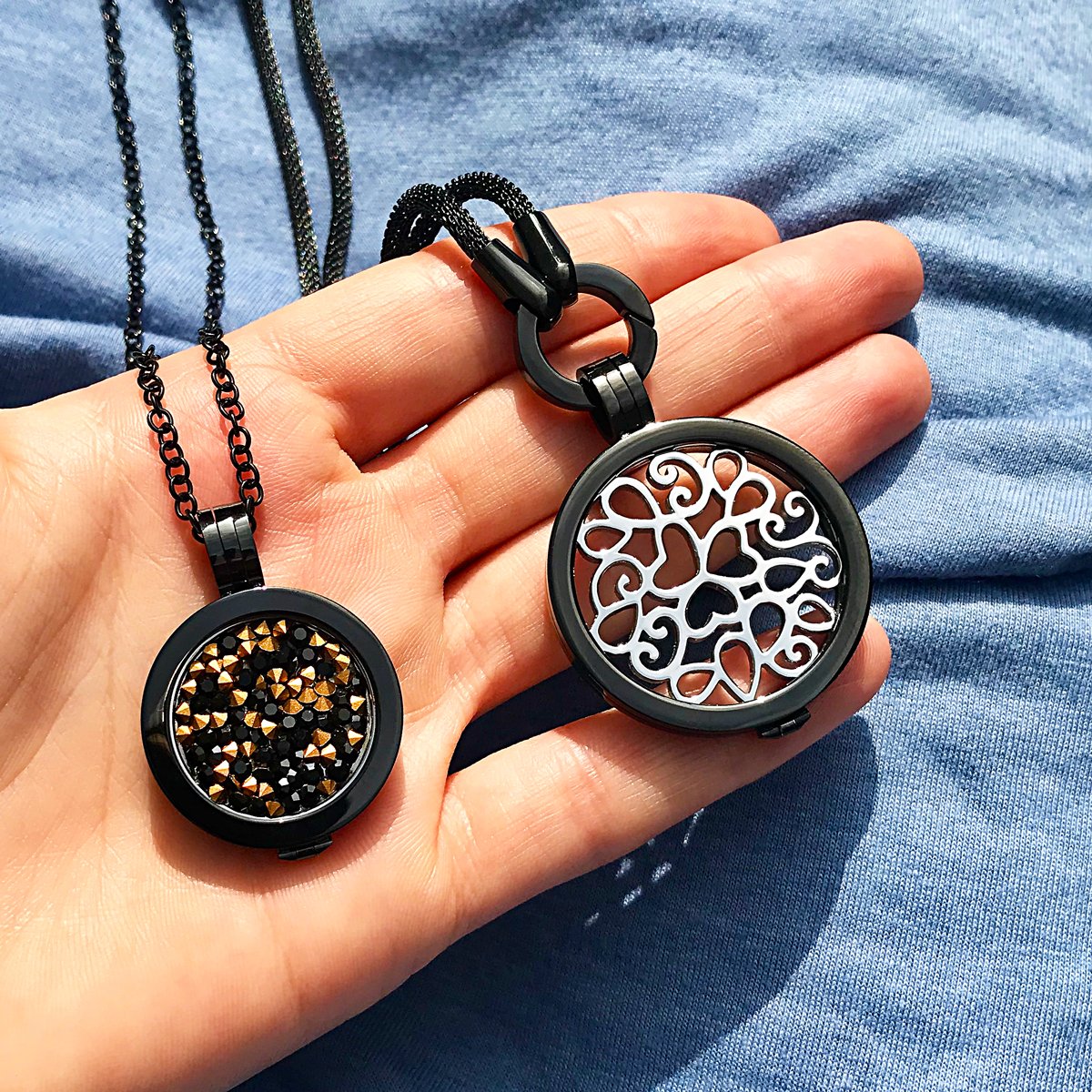 Quiges Black Plated Stainless Steel Interchangeable 33mm Coin Holder Frame Pendant Locket