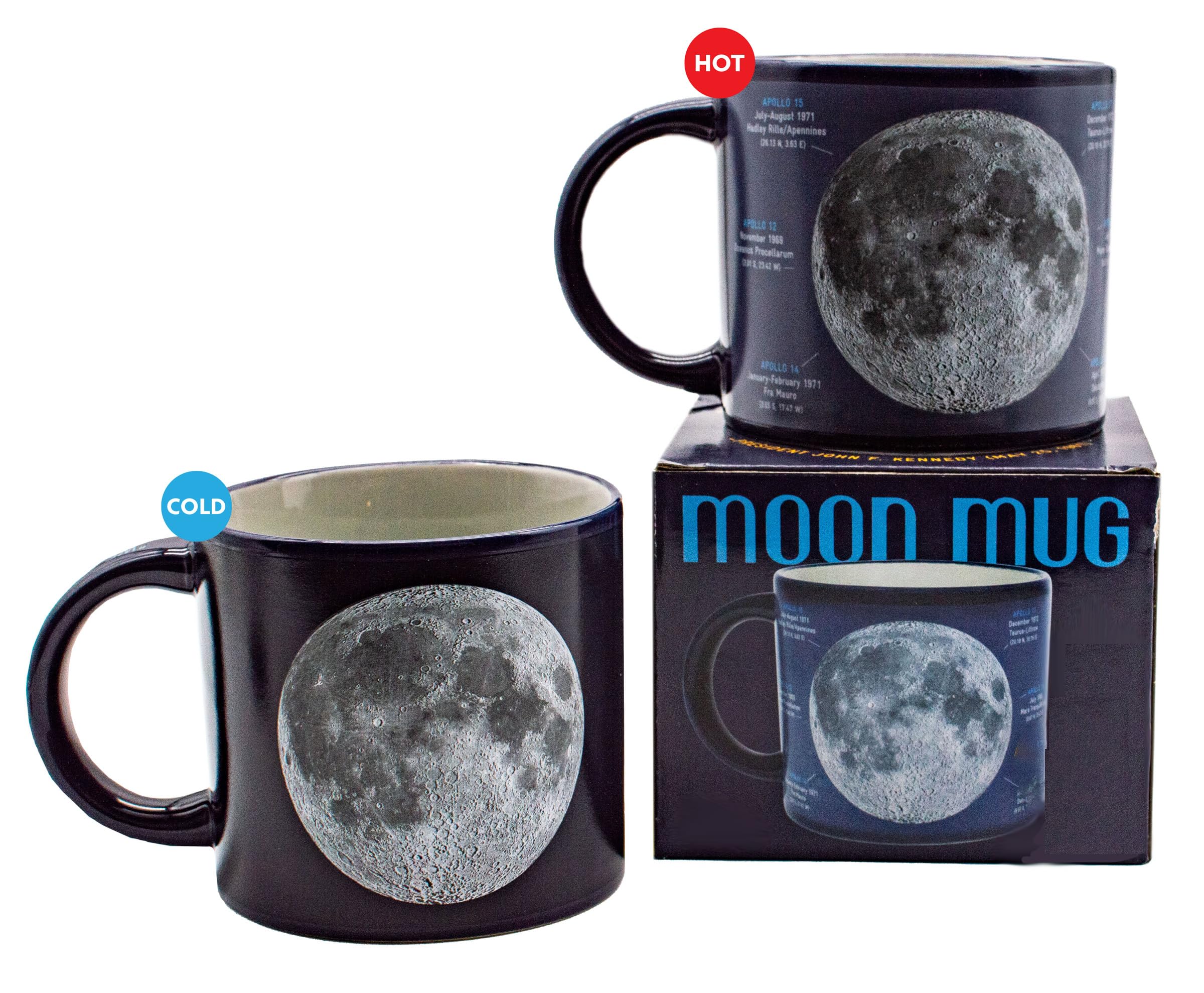 The Unemployed Philosophers Guild Heat Changing Moon Mug - Add Coffee and Names of Landing Sites Astronauts and More Appear