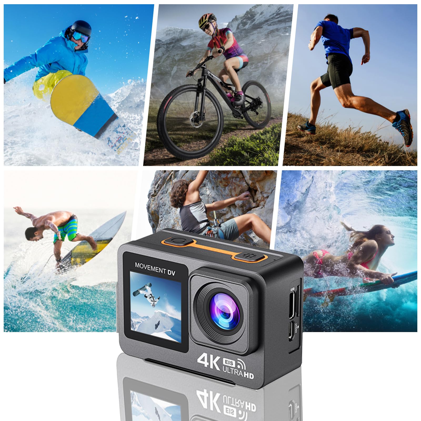 REEDTOCK Action Camera with Touch Screen, 4K60FPS 30MP Dual Screens, Underwater Waterproof Camera with Remote Control EIS WiFi 5X Zoom, 2 Batteries Dual Charger