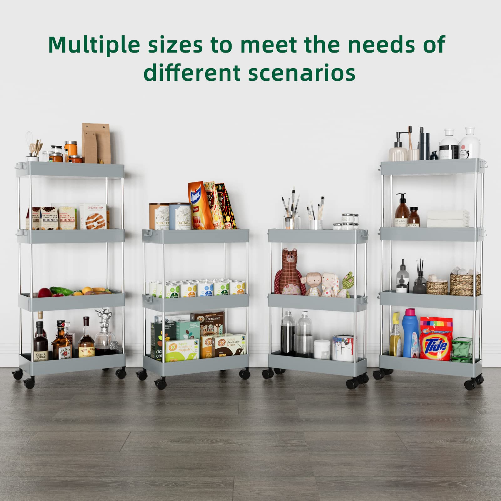 OTK Slim Storage Cart 4 Tier Mobile Shelving Unit Organizer, Utility Rolling Shelf Cart with Wheels for Bathroom Kitchen Bedroom Office Laundry Narrow Places,Grey