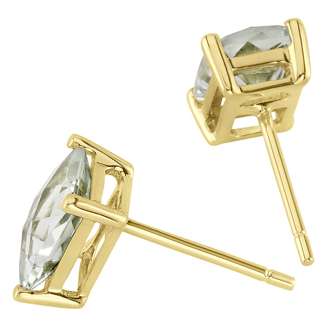 Peora Green Amethyst Earrings for Women in 14 Karat Yellow Gold, Classic Solitaire Studs, 7x5mm Radiant Cut, 1.75 Carats total, Friction Back