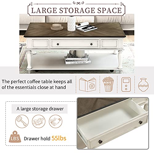 P PURLOVE Extendable Coffee Table with 4 Drawers,Unique Center Table Tea Table with Sliding Top for Living Room Cocktail Table for Living Room Bedroom