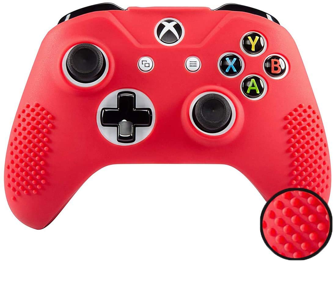 SKINOWN Grip Silicone Case Anti-Slip Protective Grip Cover for Xbox One S & One X Controller with 2 Thumb Grips(Black)