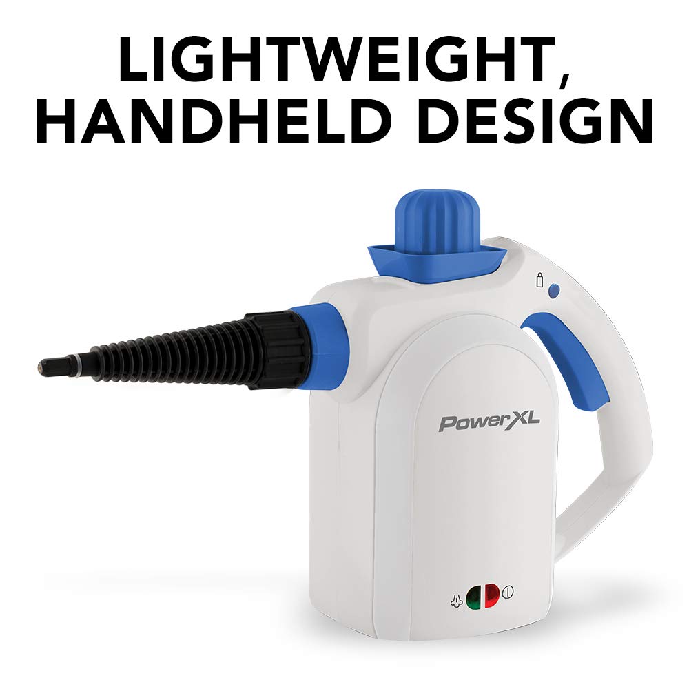 PowerXL Steam Cleaner, Portable Multi-Surface Handheld Pressurized Steamer, 12 Piece Attachment Set, 12 x 9 Inch, Blue and White