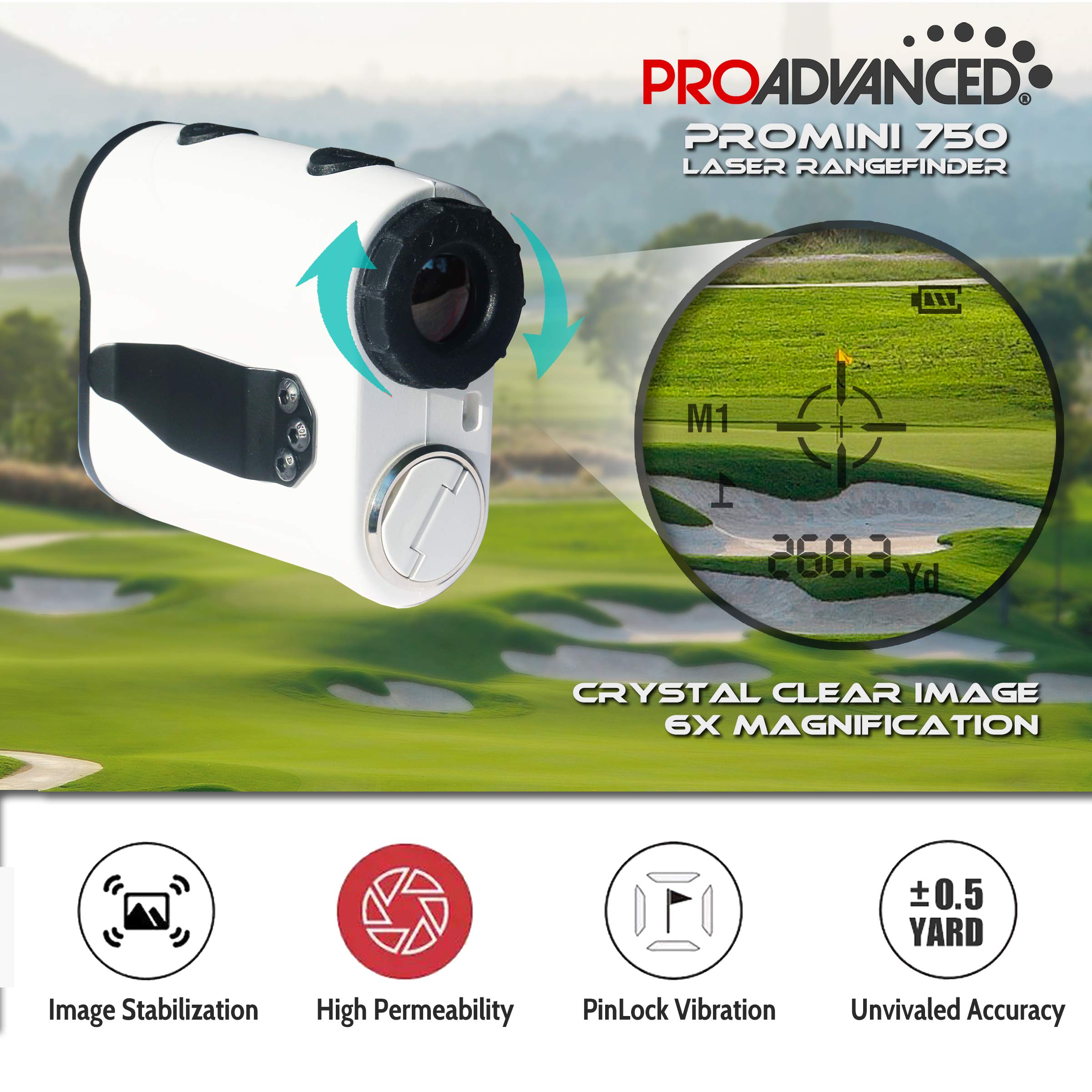 PROADVANCED ProMini Range 750 - Laser Rangefinder - Top Accuracy - PinLock Vibration - 1 Year Warranty - for Golf, Hunting