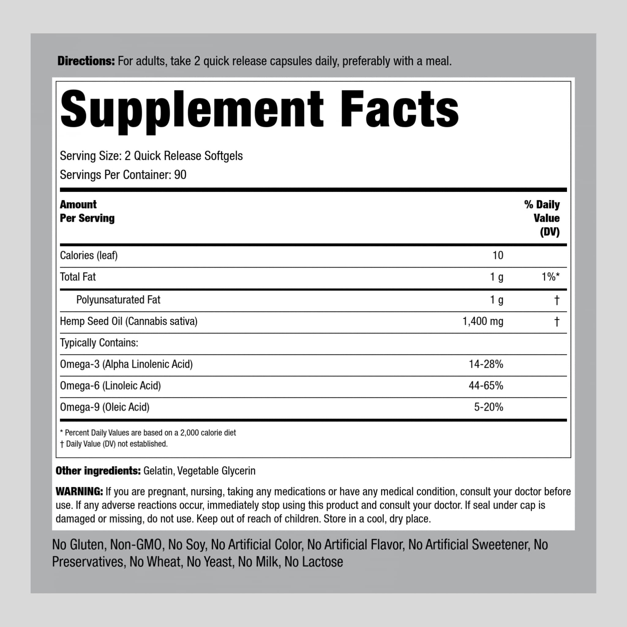 Piping Rock Hemp Oil Capsules 1400mg | 180 Softgels | Omega 3 6 9 | Cold Pressed | Gluten Free Supplements, Non-GMO