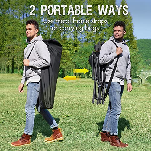 PORTAL Oversized Folding High Back Lawn Chairs Portable for Adults Outside Hard Armrest Cup Holder Carrying Strap for Camp Soccer Sports, Supports 400LBS, Black