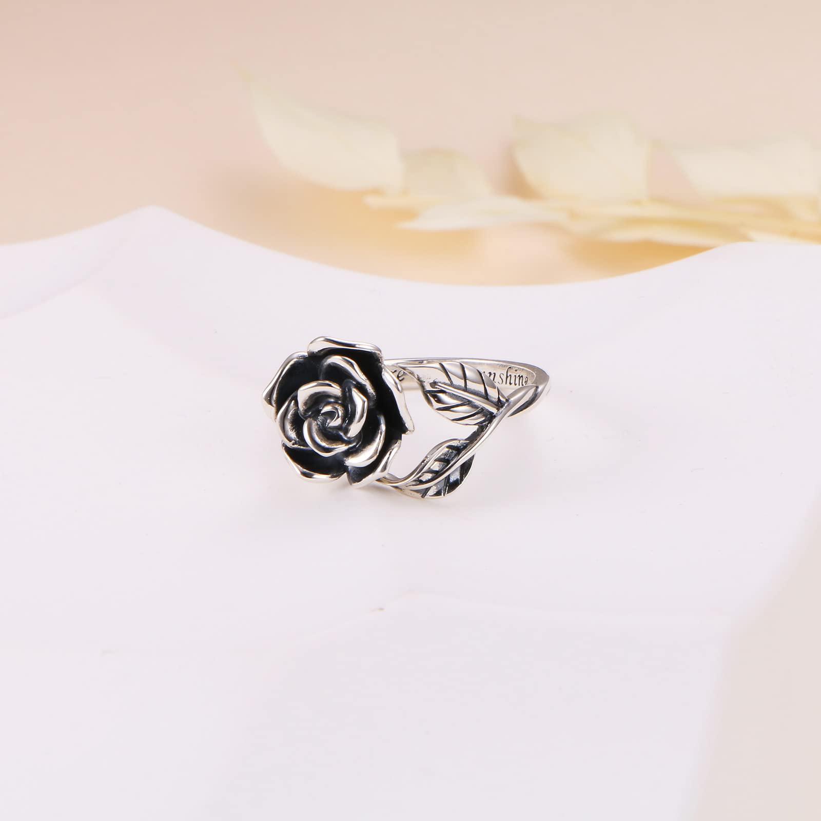 Rose Flower Ring for Women S925 Sterling Silver Adjustable Wrap Open Promise Anniversary Ring Jewelry You Are My Sunshine Gift