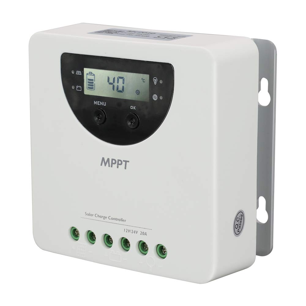 PowMr 20Amp MPPT Solar Charge Controller 12V/24V Auto, Solar Panel Charge Controller Mppt 100V PV Input Negative Grounded Solar Regulator with LCD Display for Gel Sealed Flooded Lithium Battery