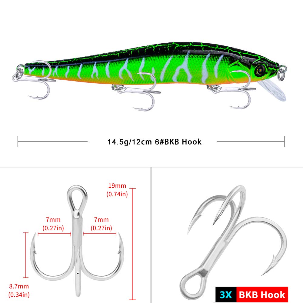 PROBEROS Minnow Bass Fishing Lures - Jerkbait Sinking Lure Set Hard Baits Crankbait for Trout Catfish Musky Bluegill Fishing Plug 6Pcs/kit