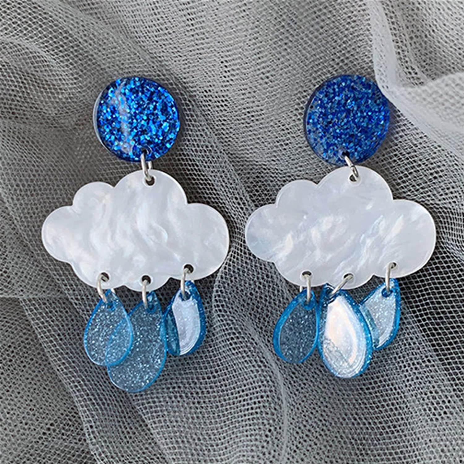 SLSF Unique Lightweight Cute Creative Clouds Water Droplets Dangle Drop Earrings Acrylic Weather (Blue)