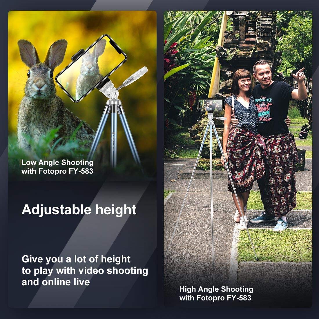 Phone Tripod Fotopro 40 Inch Lightweight Travel Tripod for iPhone Camera with Bluetooth Remote Phone Mount Portable Camera Tripod Stand for Vlogging Video Blue