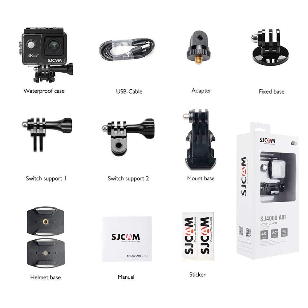 Original SJCAM SJ4000 Air 4K Wi-Fi Action Camera 16MP Waterproof DV Camcorder 170 Degree Wide Angle LCD with 2 Batteries and Mounting Accessories Kit