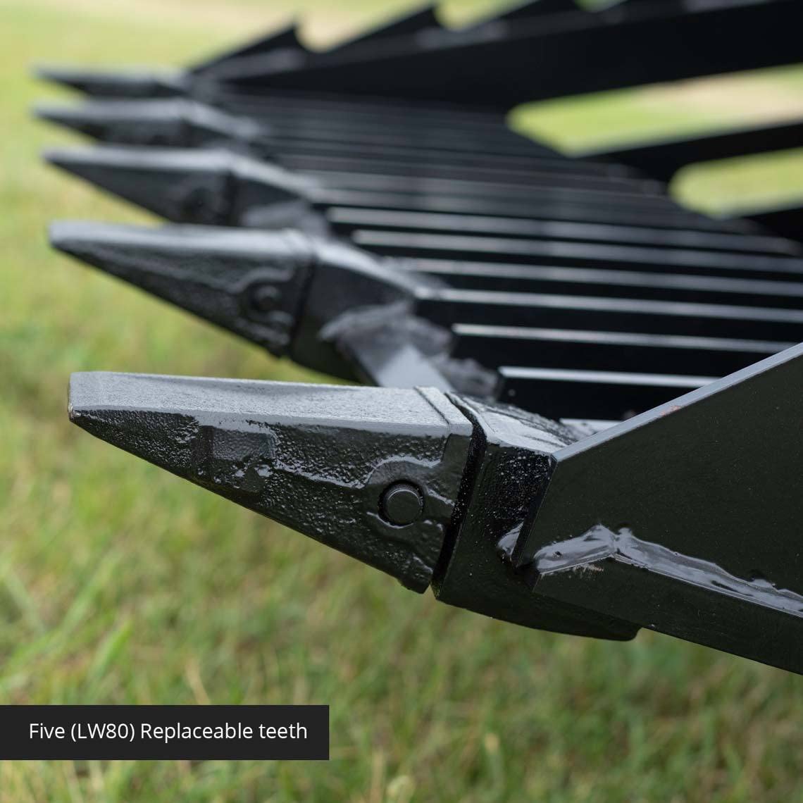 Titan Attachments 60-in Fine Grade Rock Grapple Skeleton Rake with Teeth, Universal Skid Steer Quick Tach