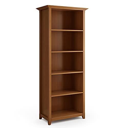SIMPLIHOME Amherst SOLID WOOD 30 Inch Transitional 5 Shelf Bookcase in Light Golden Brown, For the Living Room, Study Room and Office