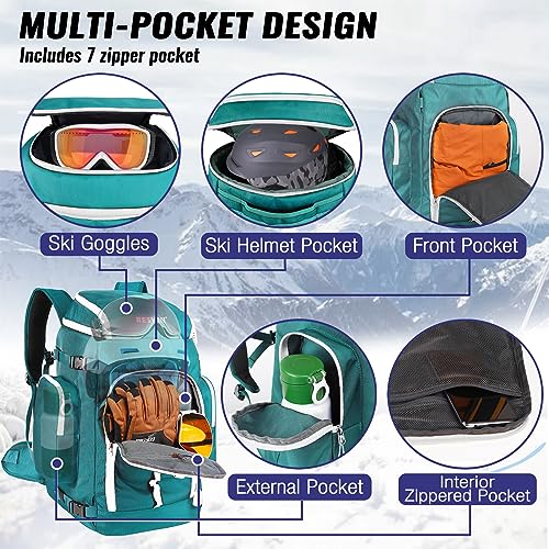 RESVIN Ski Boot Bag, 65L Durable Travel Backpack, 1680D Nylon Waterproof Snowboard Boot Bag, Skiing and Snowboarding Travel Luggage for Helmet, Goggles, Gloves, Outerwear & Accessories