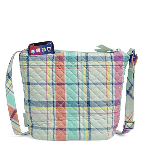 Vera Bradley Women's Cotton Bucket Crossbody Purse, Pastel Plaid - Recycled Cotton, One Size