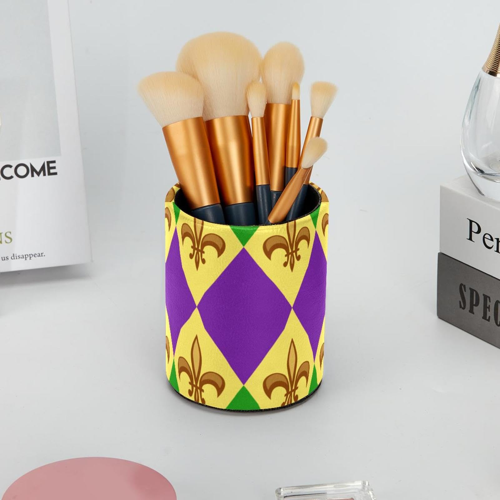 Pen Pencil Holder for Desk, Leather Pen Cup Desk Stationery Organizer, Makeup Brush Holders for Home Office School - Cute Mini French Lop Rabbit