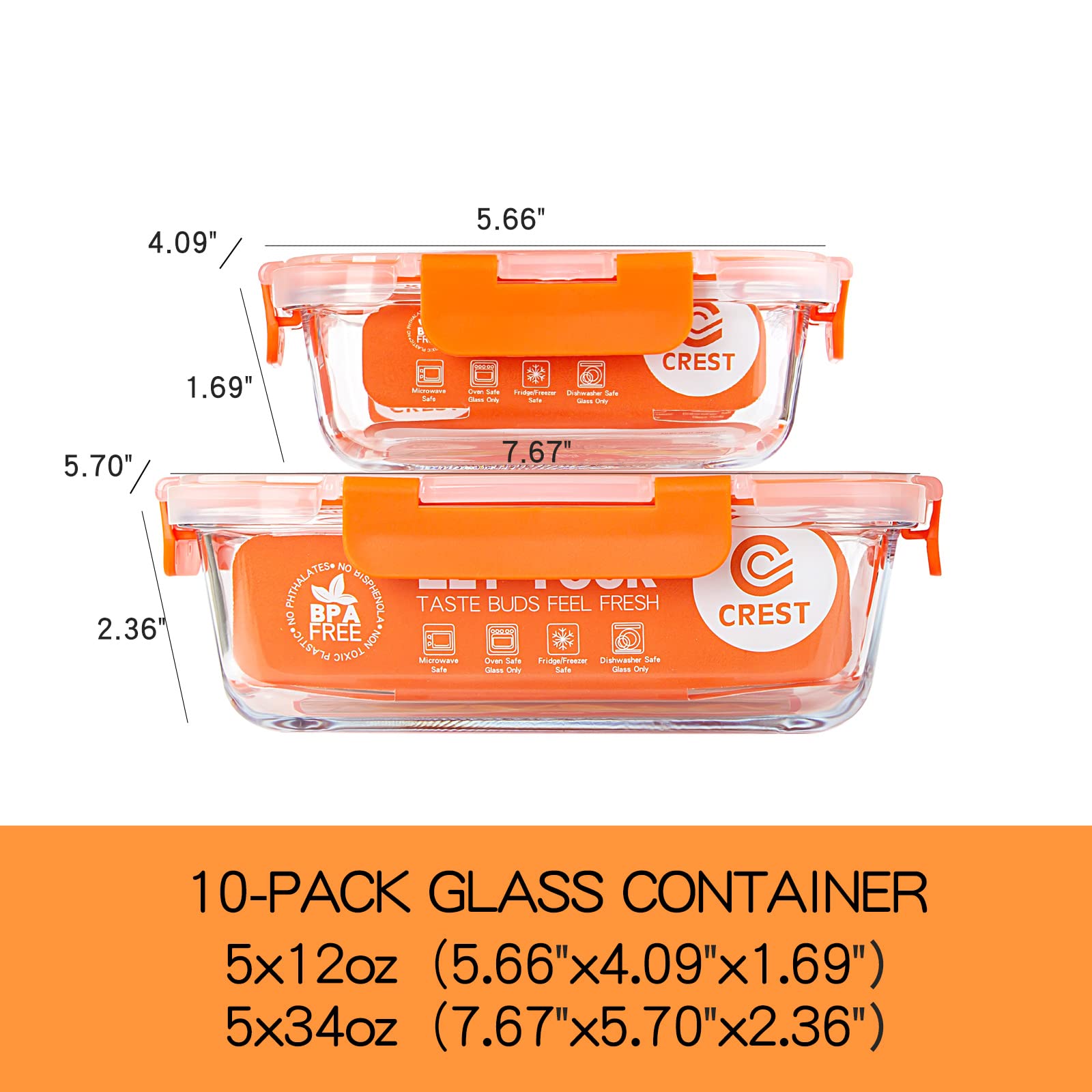UMEIED 10 Pack Glass Food Storage Containers with Lids Leakproof, Airtight Glass Meal Prep Containers For Lunch, On The Go, Leftover, Dishwasher Safe