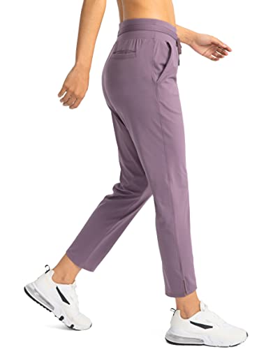 Soothfeel Women's Pants with 4 Pockets 7/8 Stretch High Waisted Sweatpants Travel Athletic Work Golf Pants for Women(Dusty Purple, Medium)