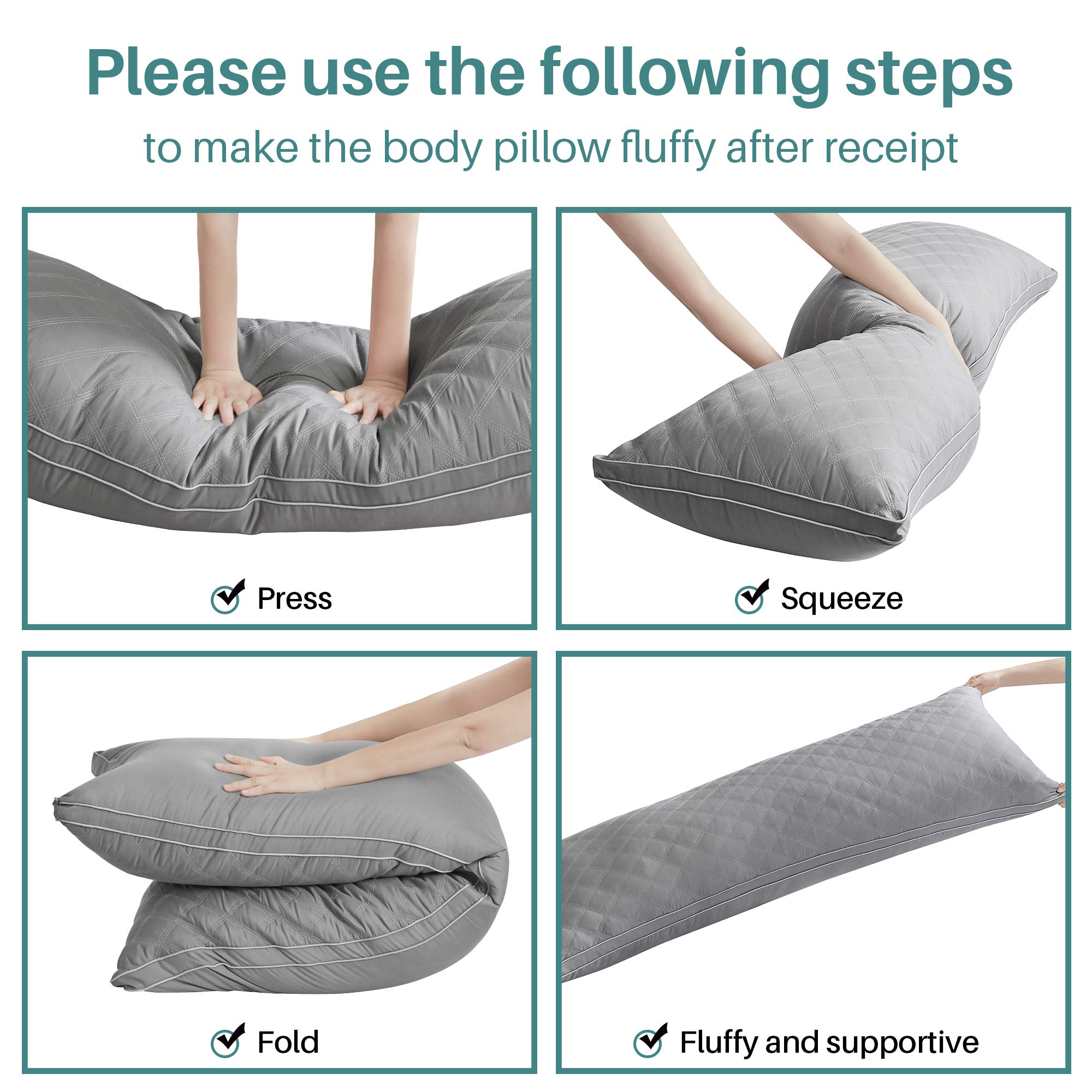 Oubonun Premium Adjustable Loft Quilted Body Pillows - Firm and Fluffy Pillow - Quality Plush Pillow - Down Alternative Pillow - Head Support Pillow - 21"x54"