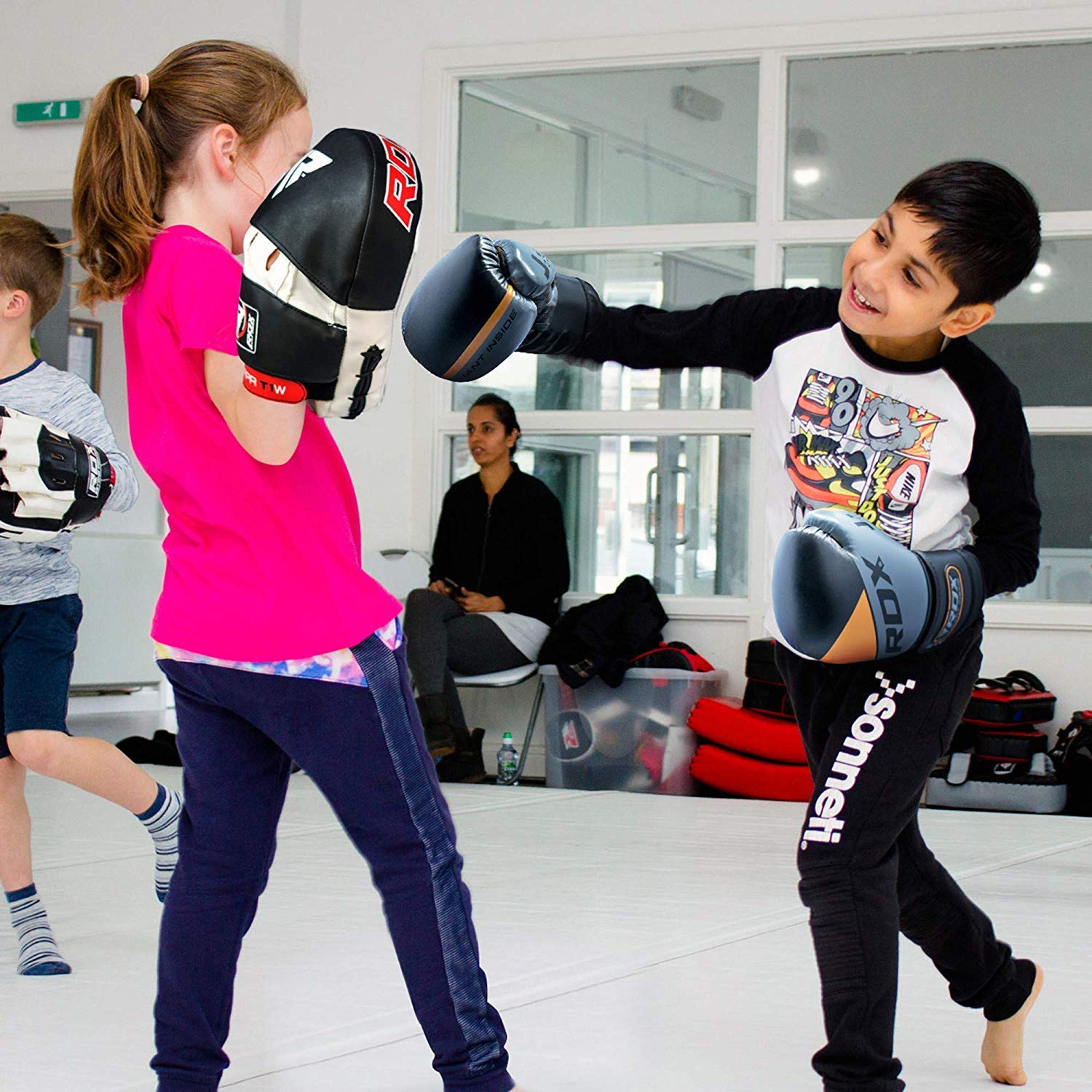 RDX Kids Boxing Gloves for Training, Junior Muay Thai Maya Hide Leather Punching Gloves, Sparring Fighting Training Mitt for Kickboxing, Focus Pads, MMA, Thai Pad, Double End Ball,Punch Bag