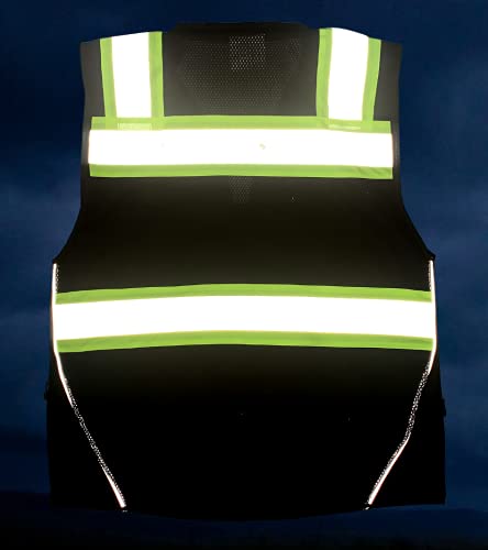Vero1992 (C) Vest Mens Class 2 Black Series Safety Vest With Zipper and Utility Pockets Premium Black Series Surveyors Vest (L, Black)