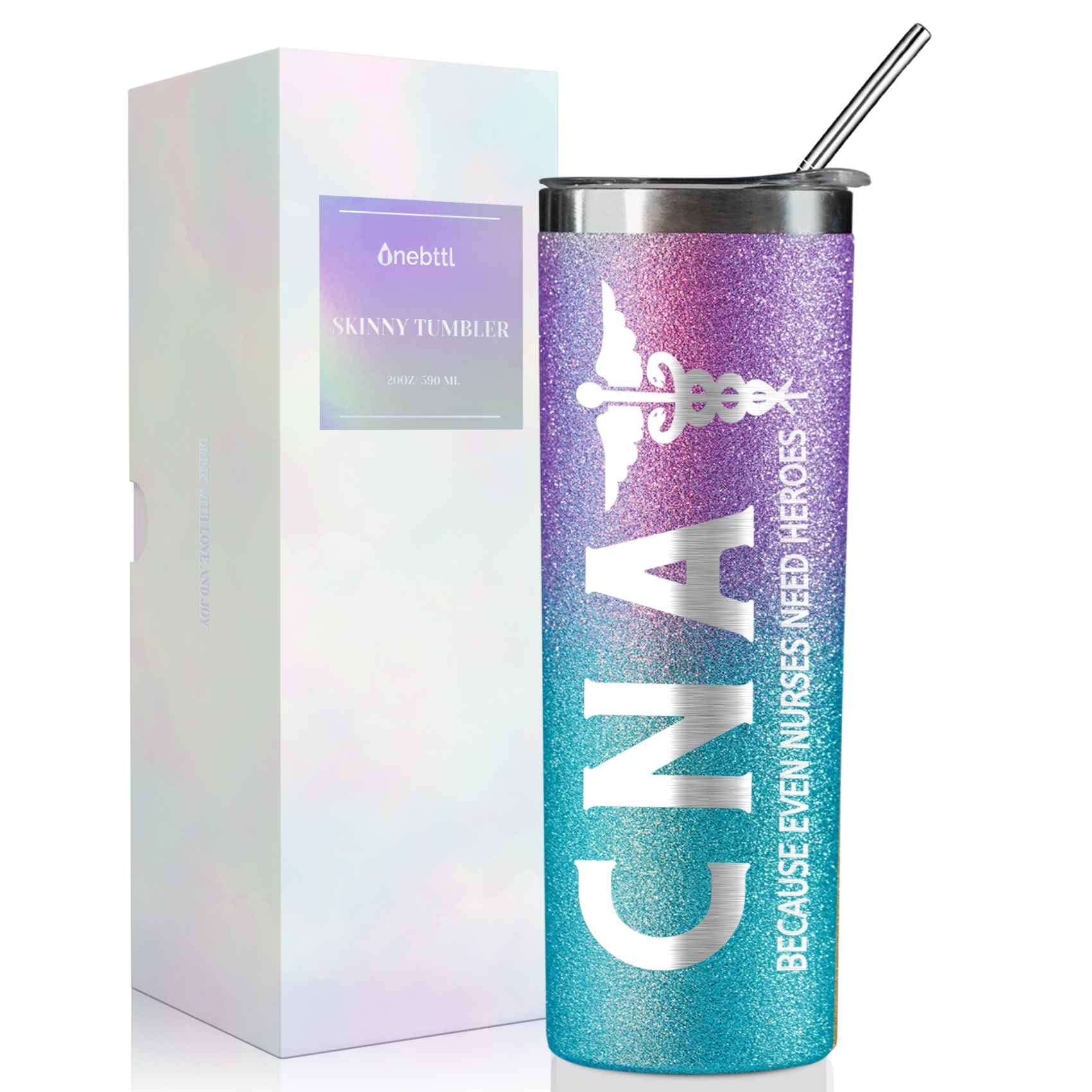 Onebttl CNA Gifts, Certified Nursing Assistant Gifts, Nurse Gifts for Nursing Student, 20oz Stainless Steel Tumblers with Lid & Straw - CNA Because Nurses Even Need Heroes